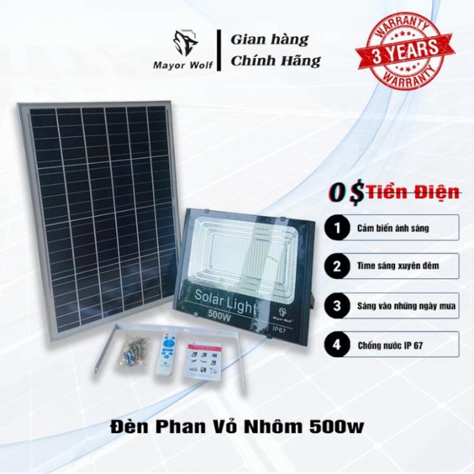 Đèn pha năng lượng mặt trời 500W, đèn năng lượng mặt trời MAYORWOLF - bảo hành 3 năm | Shopee ...