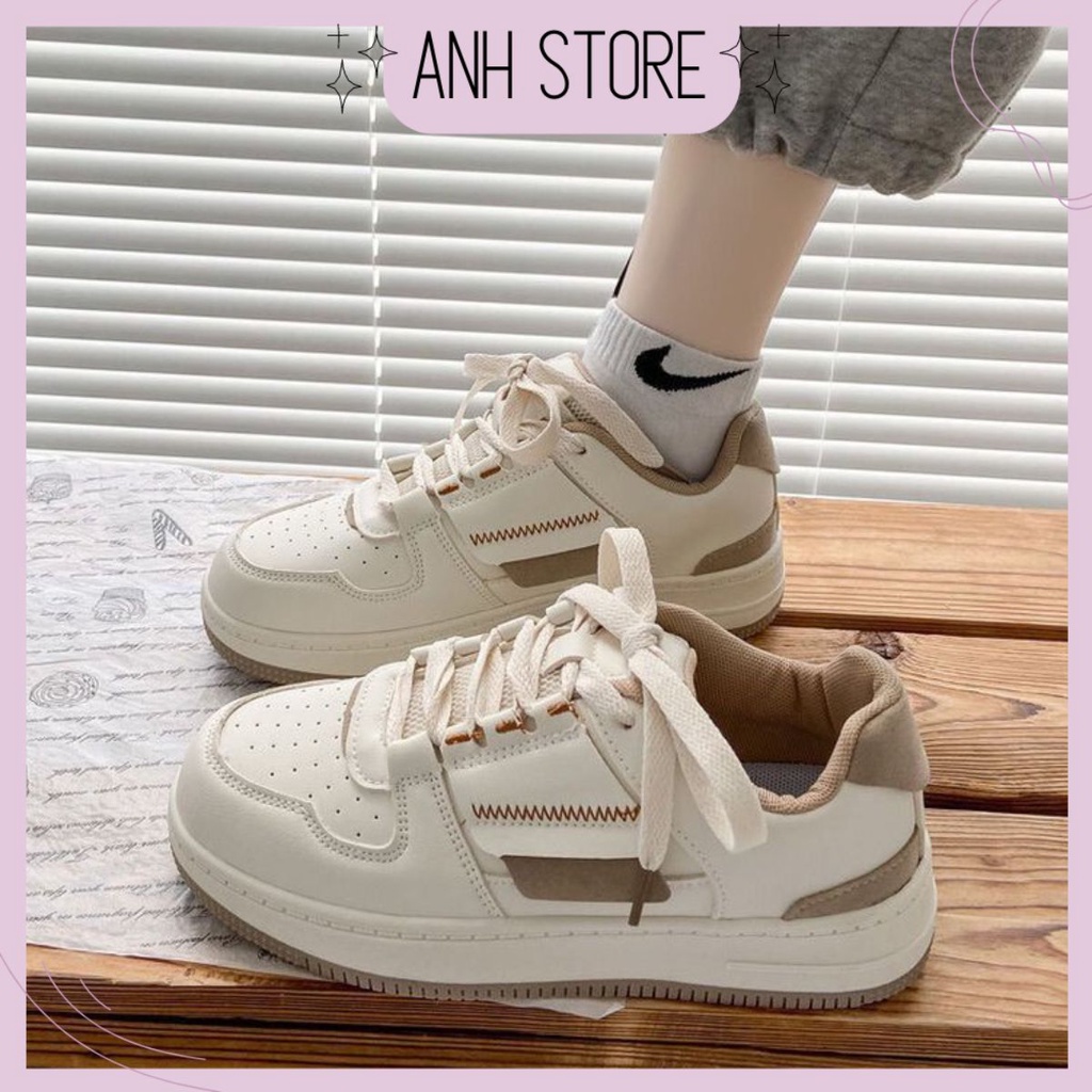 Giày bata sneaker nữ cổ thấp đế độn màu trắng phối nâu, tím dáng basic ...