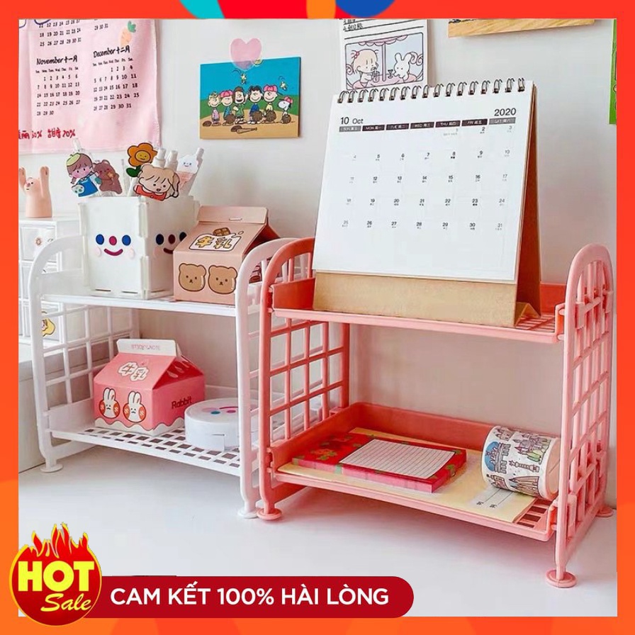 Kệ mini để bàn làm việc, hai tầng nhỏ gọn tiện lợi decor siêu xinh (màu ...