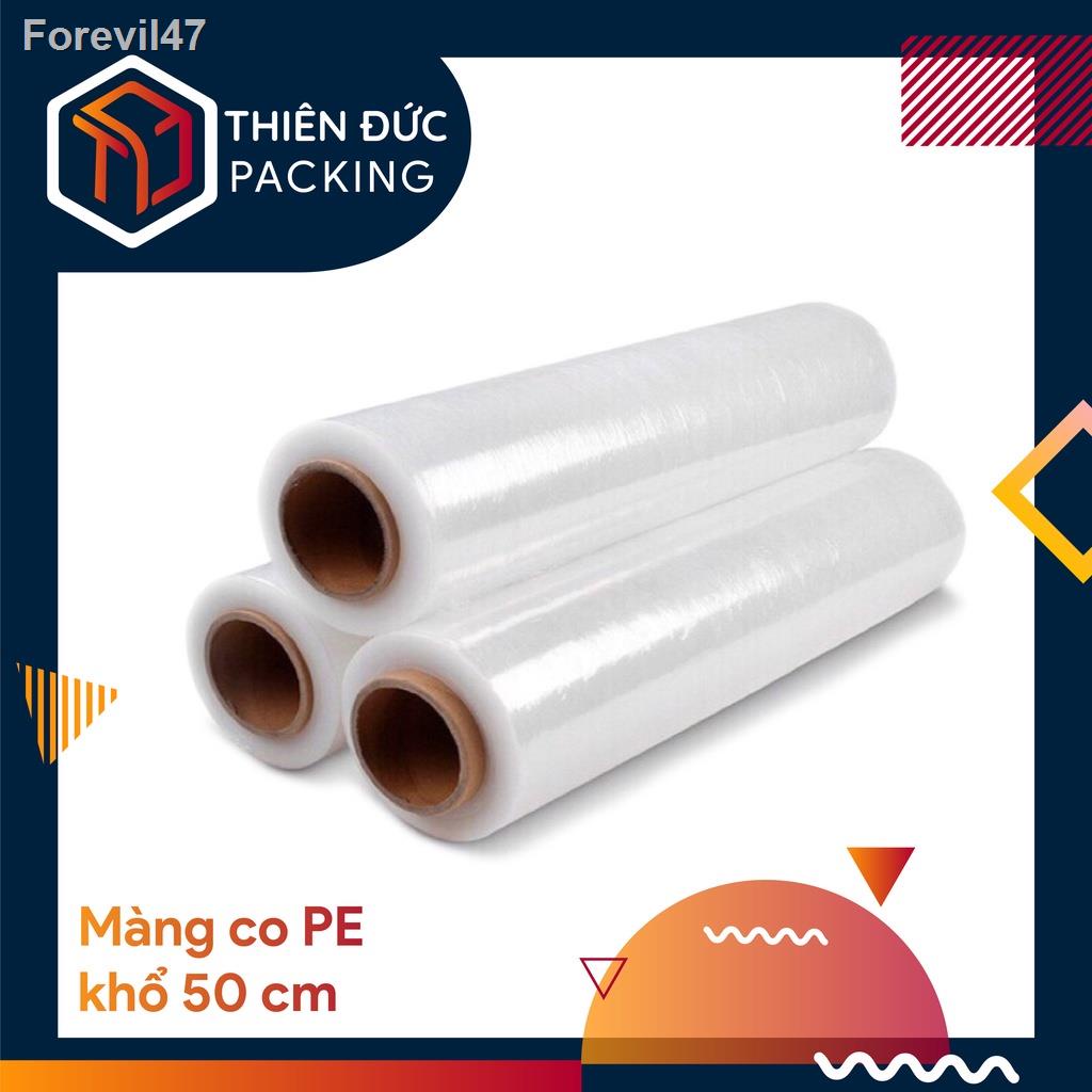 Màng co pe mềm dẻo dai 2.2kg khổ 50cm trong. Màng chít nilon dùng quấn bọc hàng hóa, cuộn pallet ...