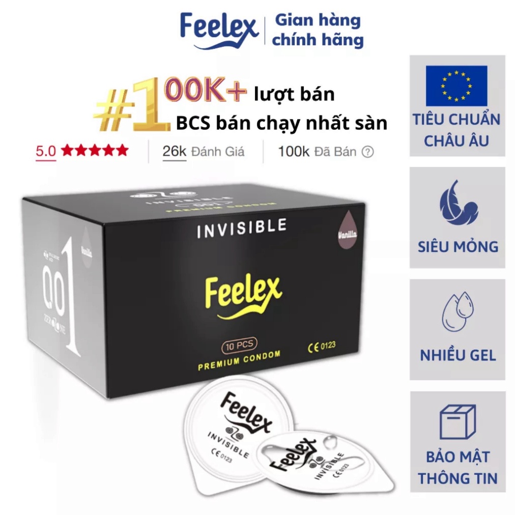 [ Hàng Chính Hãng ] Bao cao su Feelex siêu mỏng, kéo dài thời gian ...