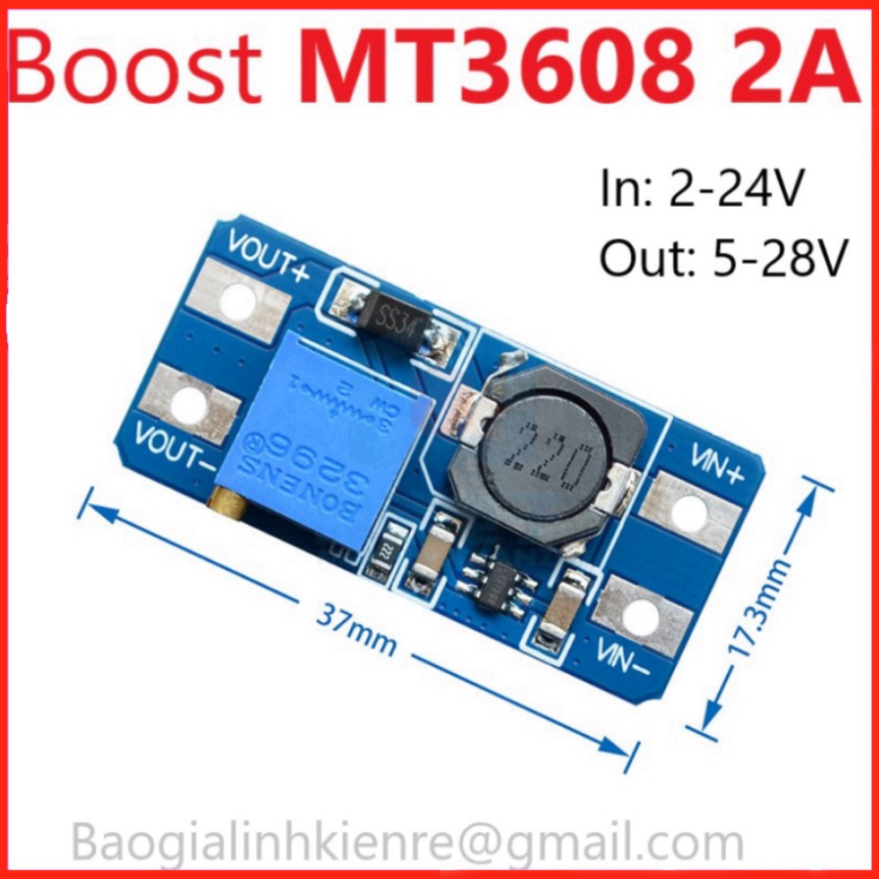 Mạch BOOST Tăng Áp DC-DC MT3608 2A Điện Áp Vào 2V-24V Cho Ra 5V-28V (Gửi đơn từ 20K) ship cả ...