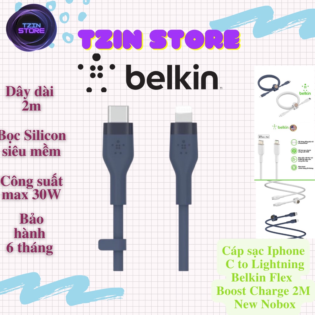 Cáp Belkin Flex Boost Charge New Nobox bảo hành 6T | Shopee Việt Nam