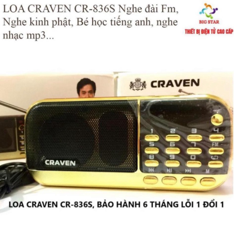 LOA, ĐÀI CRAVEN CR - 836 / 836S, Nghe thẻ nhớ/ USB/FM/ MP3 /Đèn pin ...
