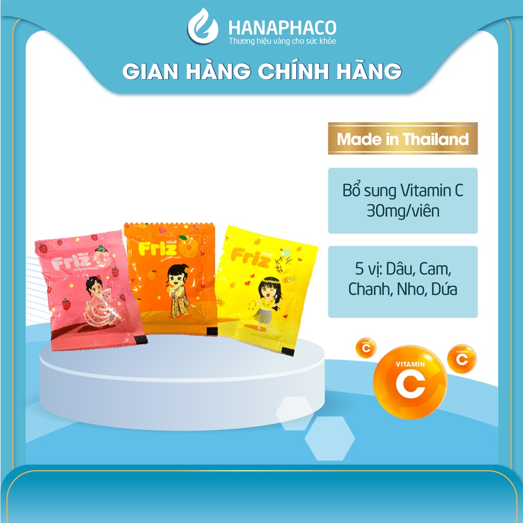 Viên kẹo ngậm Friz C - cung cấp vitamin C 30mg/viên - 10g/gói - Vị dâu ...