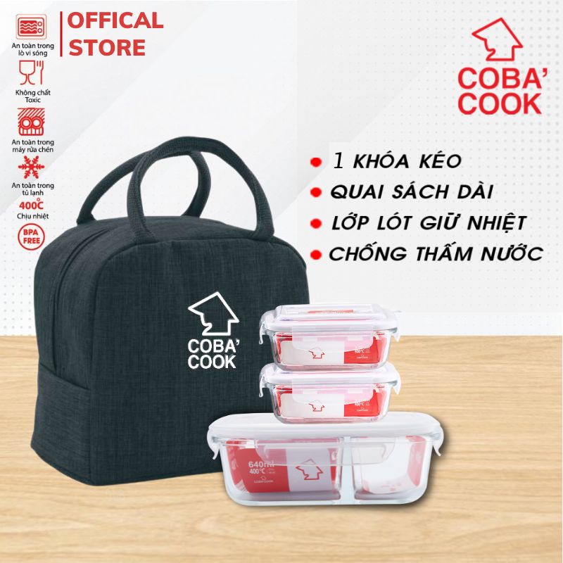 Bộ Hộp Chia 2 Ngăn Và 2 Hộp 370ml Hộp Thủy Tinh Chịu Nhiệt COBACOOK Kèm Túi Giữ Nhiệt ...