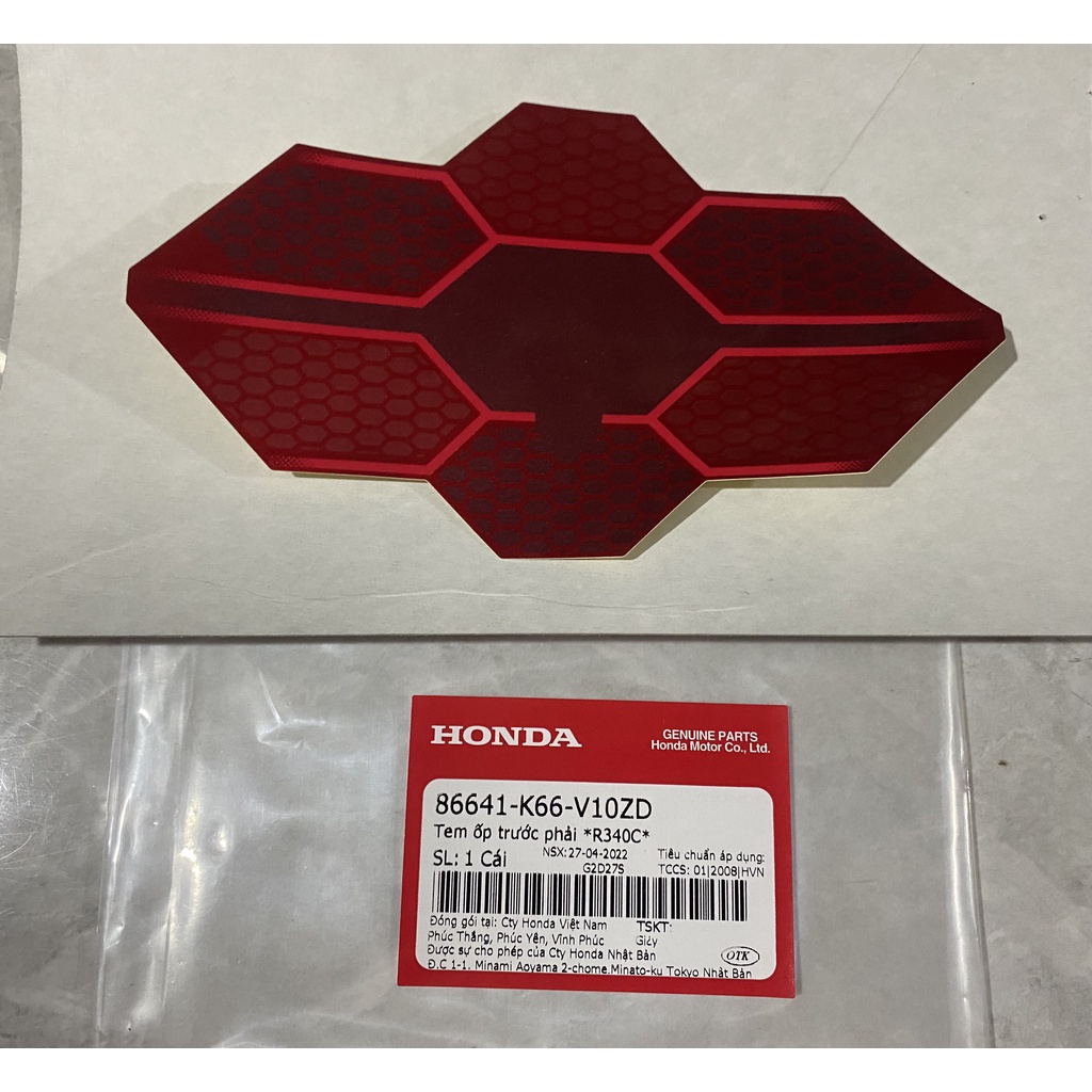 Tem ốp trước bên phải Air Blade 125 (2015-2019) màu Đỏ chính hãng Honda ...