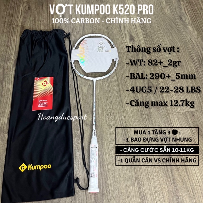 1 Vợt cầu lông KUMPOO K520 PRO chính hãng, căng sẵn 11kg tặng kèm bao đựng và quấn cán | Shopee ...