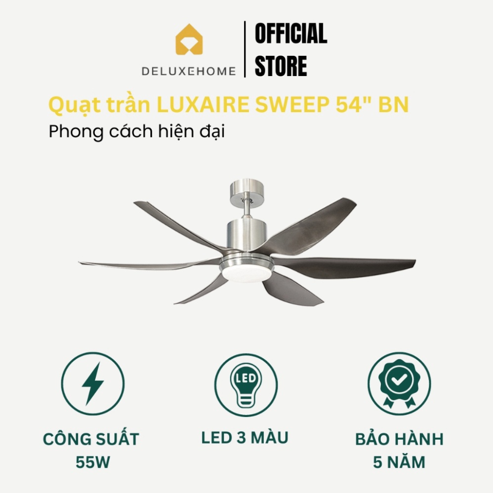 Quạt trần Luxaire SWEEP 6 Cánh Nhựa ABS Hiện Đại Động Cơ DC công suất ...