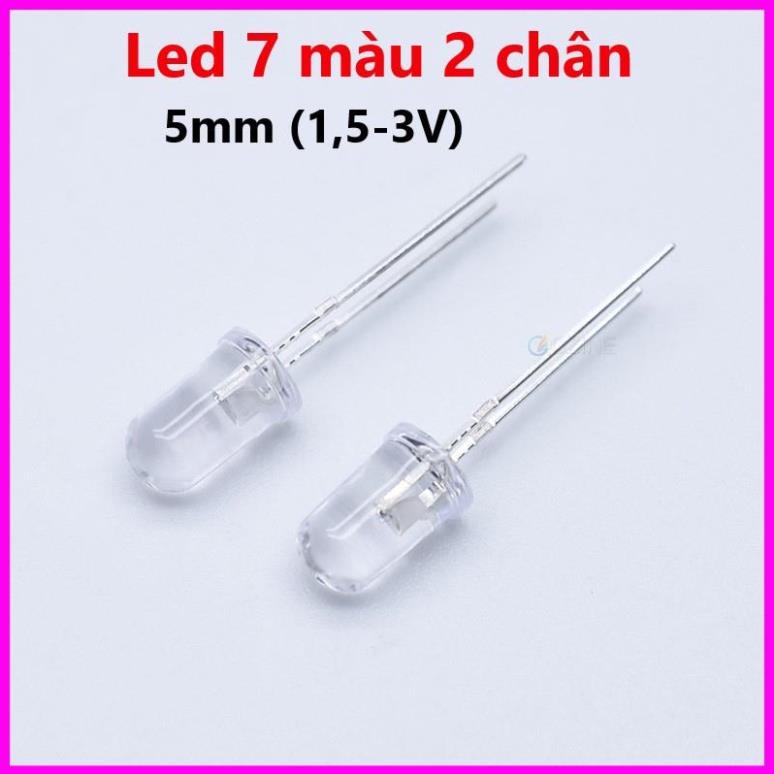 Gói 5 con Led tự đổi màu nhấp nháy 5mm - Led 7 màu 2 chân (1,5-3V ...