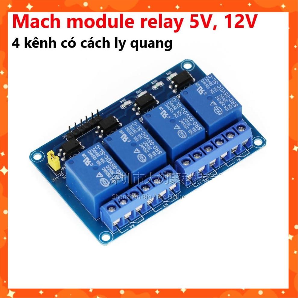 Mach module relay 5V 4 kênh, 12V 4 kênh có cách ly quang | Shopee Việt Nam