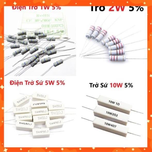 [1R - 1K] Điện Trở Công Suất 1W 2W sai số 5%, 1R, 10R, 100R, 220R, 470R, 1K Điện trở Sứ Chân Cắm ...