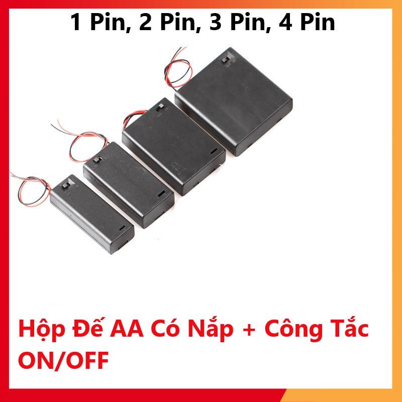 Hộp Đế 1 Pin, 2 Pin, 3 Pin, 4 Pin AA Có Nắp và Công Tắc ON/OF Pin con ...