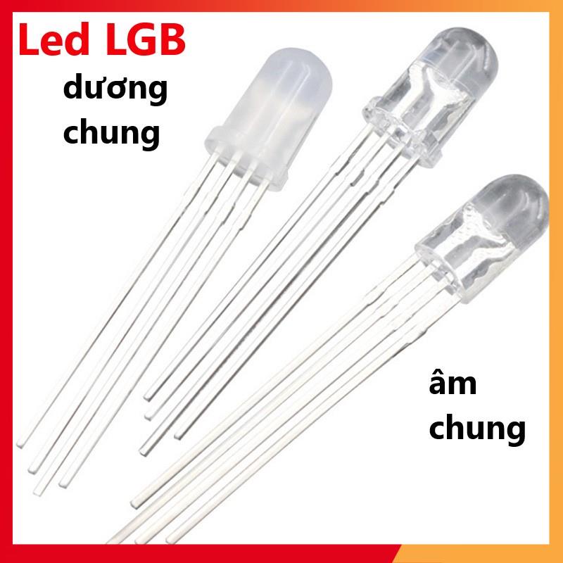 Gói 5 con Led RGB siêu sáng, đục (chống chói) 5mm 4 chân 3 màu đỏ, xanh ...