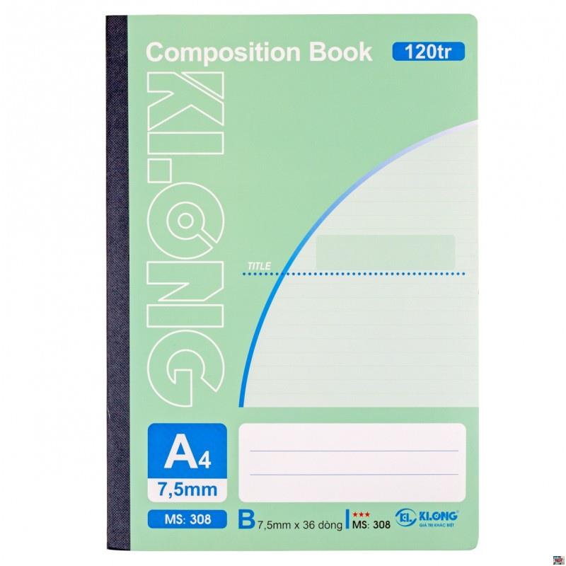 Sổ kẻ ngang may dán gáy Composition book KLONG A4 120 trang 56/84; MS ...