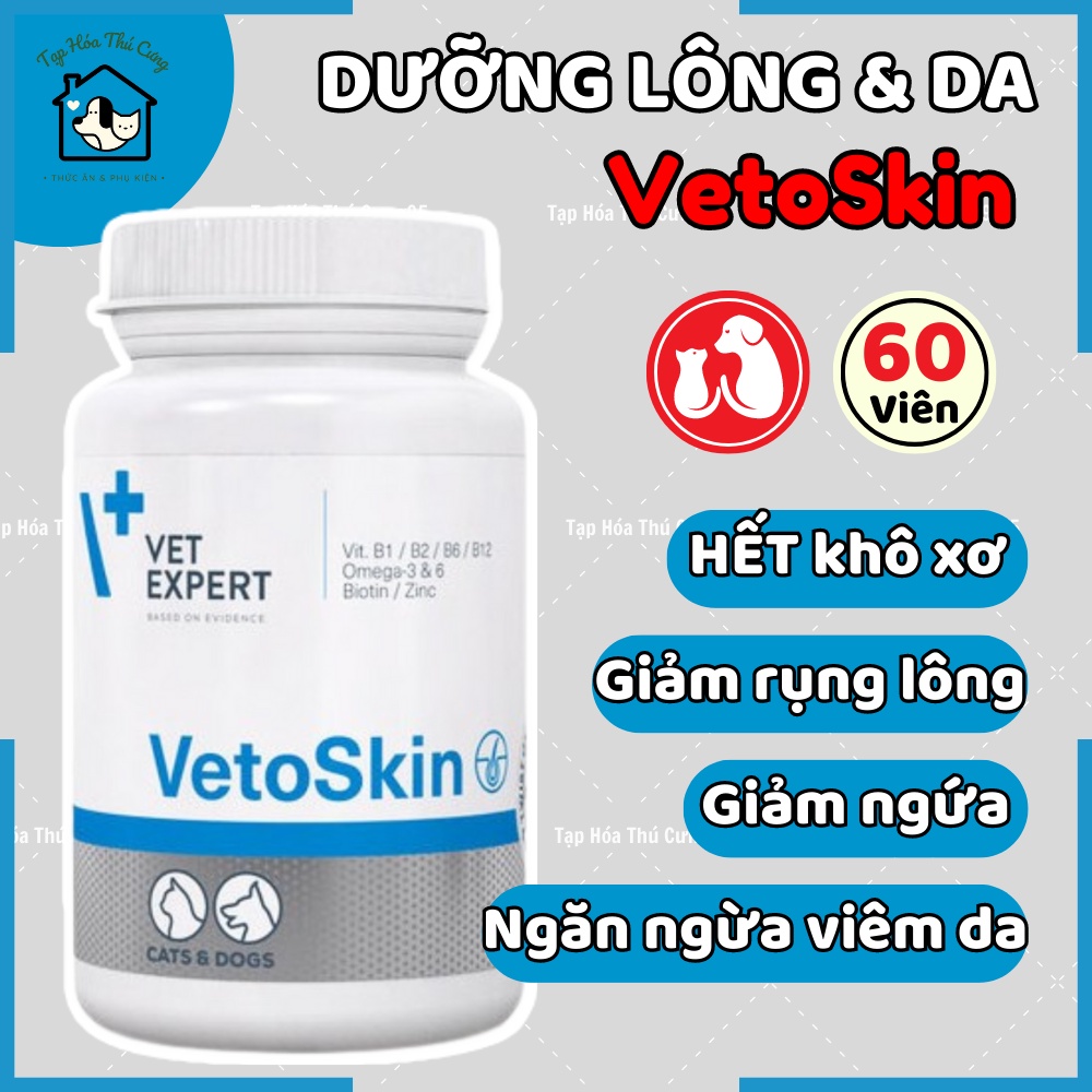 VetoSkin Vet Expert viên uống giảm rụng mượt lông ngừa viêm da cho chó ...