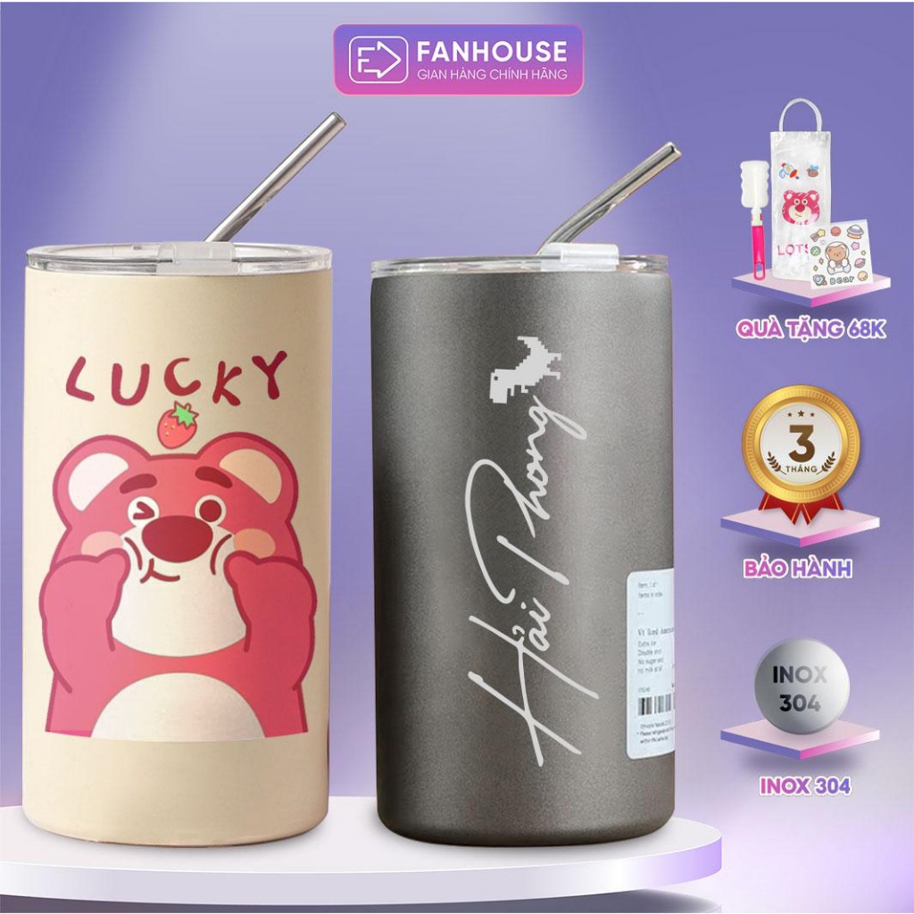Ly giữ nhiệt Iced Americano 350 & 600ml cốc giữ nhiệt inox khắc tên, Fan House tặng sticker, ống ...
