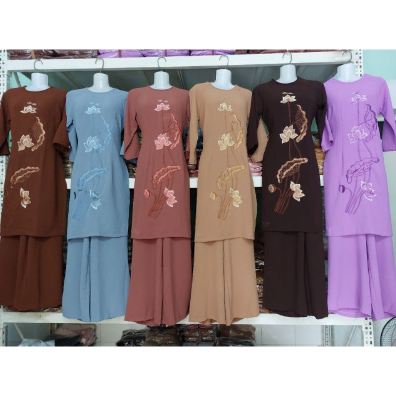 Có BIGSIZE 4XL Đồ lam đi chùa áo dài cách tân đũi thêu sen | Shopee Việt Nam