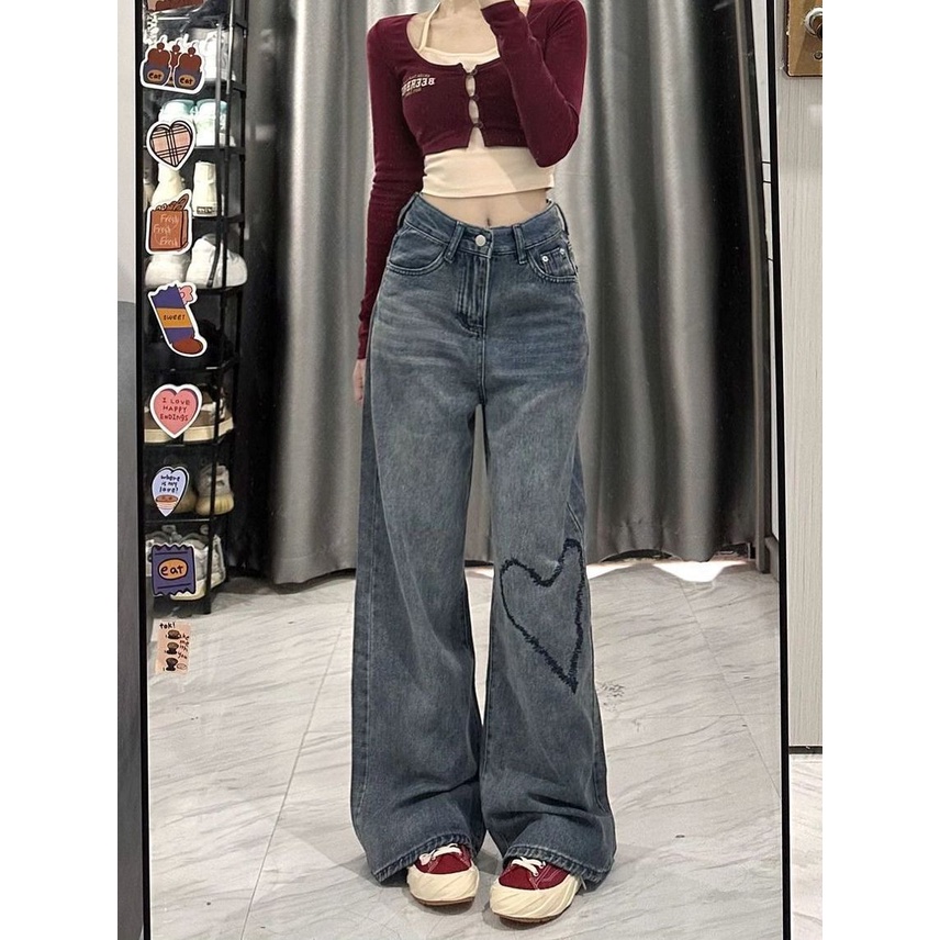 Jiashuchen American High Street Jeans Nữ Tình Yêu Thêu Eo Cao Mỏng Hơn ...