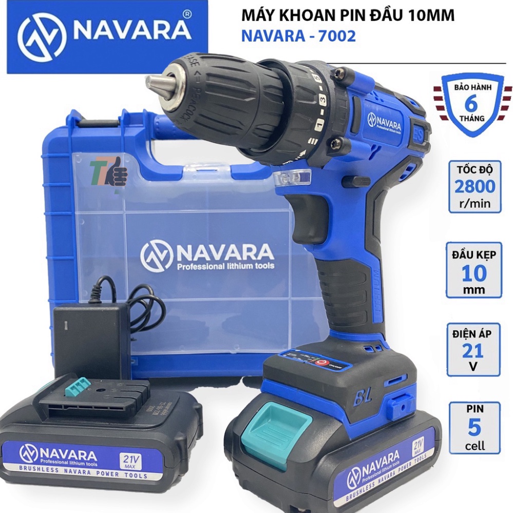 Máy khoan pin Navara 7002 Động cơ Không Chổi Than siêu bền bỉ và mạnh ...