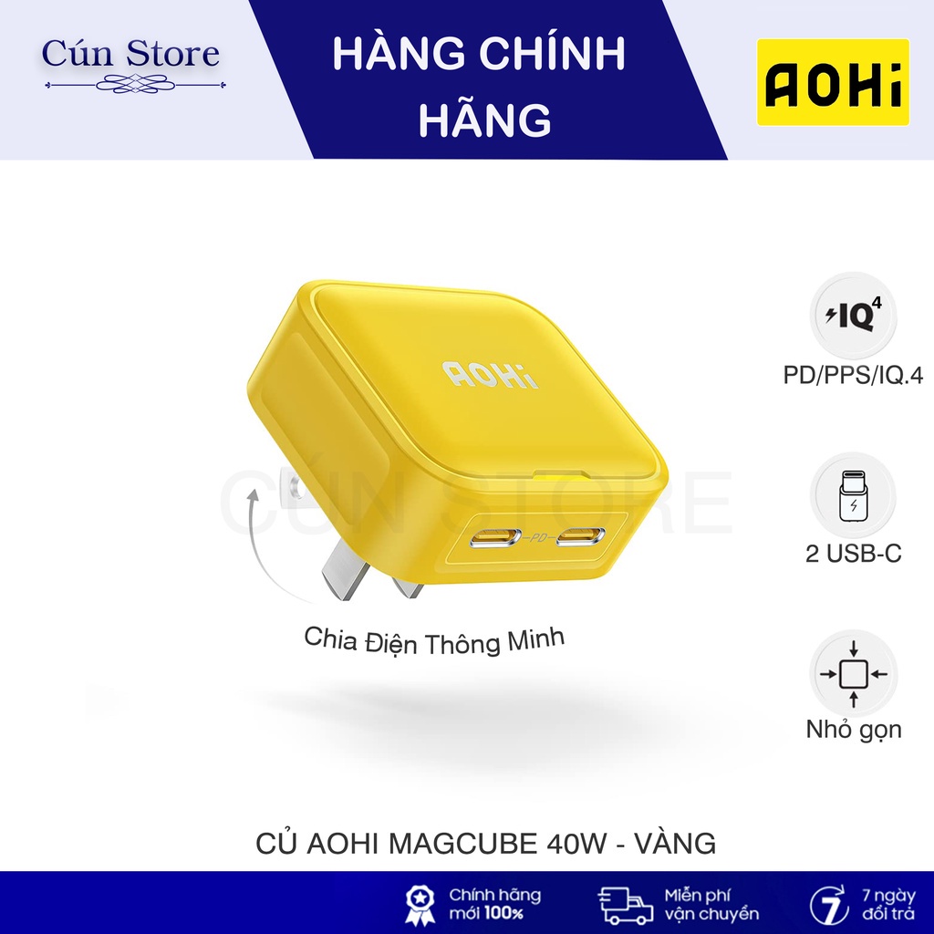 Củ Sạc Aohi Magcube 40W 2 Cổng Type C PD/PPS/IQ4 Chia Điện Thông Minh (AOC-C008) Chính Hãng ...