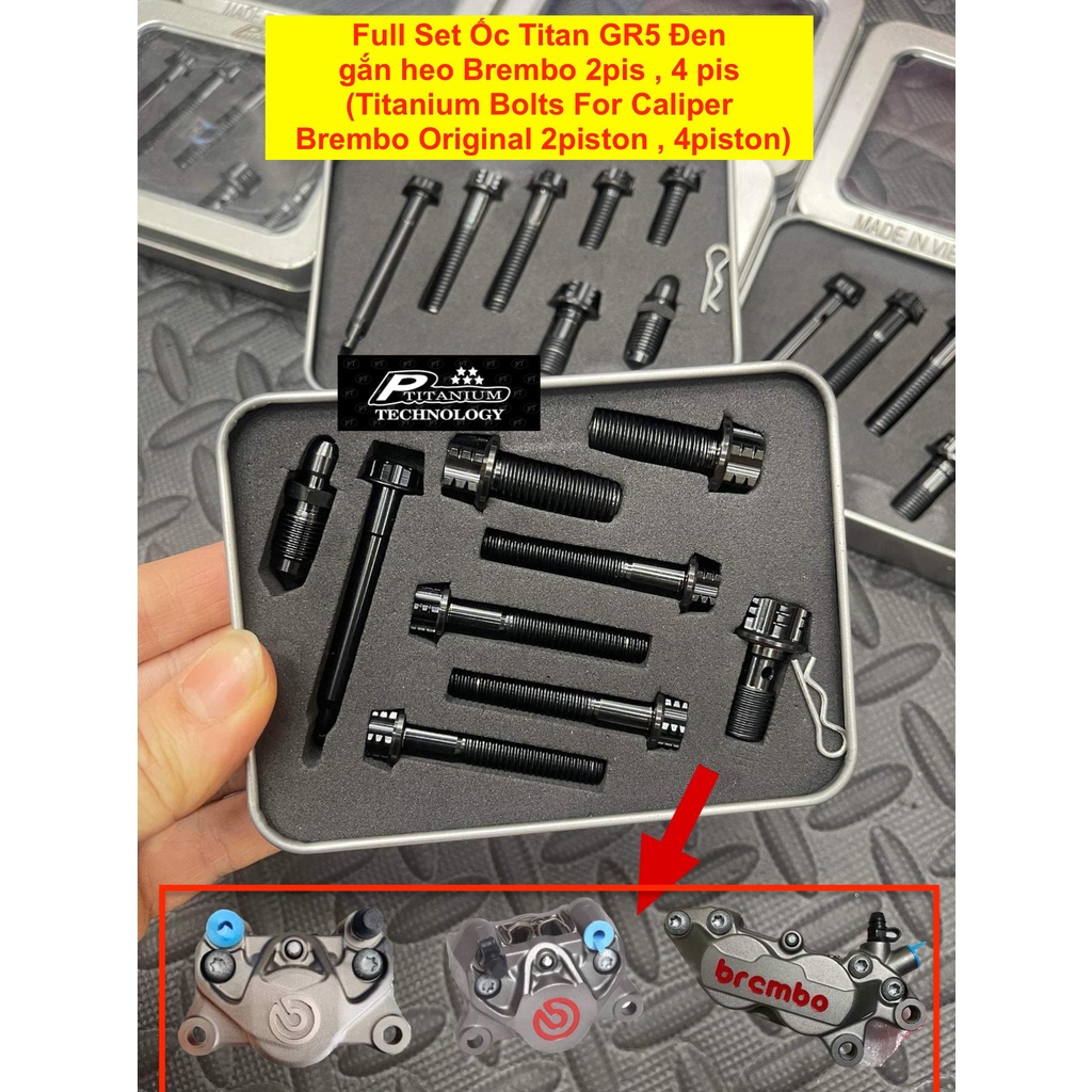(Set Ốc Đen Titan) Full bộ ốc Titan Gr5 Đen PVD cho heo Brembo 2piston ...