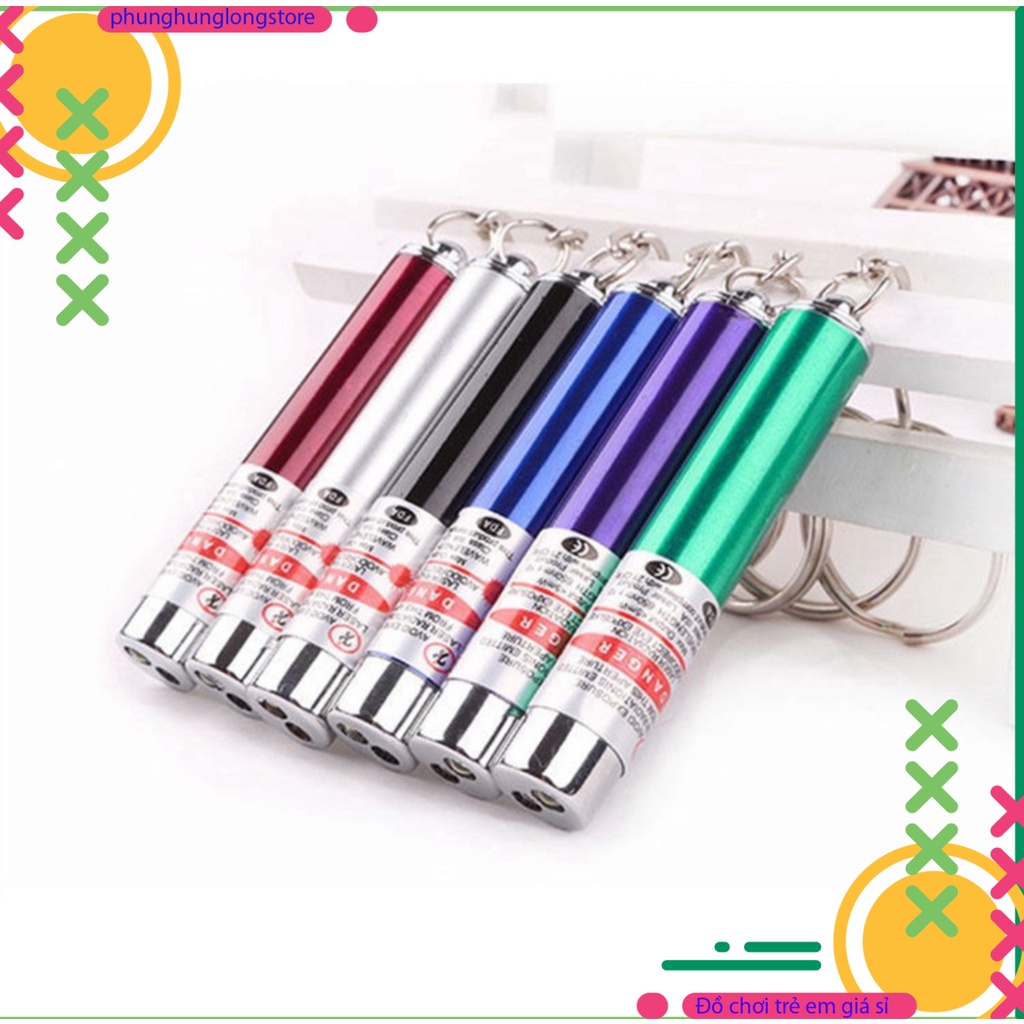 Đèn pin mini đazinăng vỏ nhôm móc khóa 3in1: đèn led, đèn laser laze đỏ ...