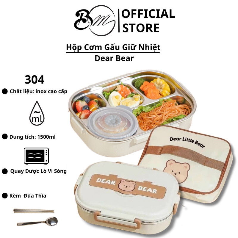 Hộp Cơm Giữ Nhiệt 4-5 Ngăn Dear Bear Đựng Cơm Văn Phòng Hộp Đựng Cơm Trưa Cao Cấp Chất Liệu Inox ...