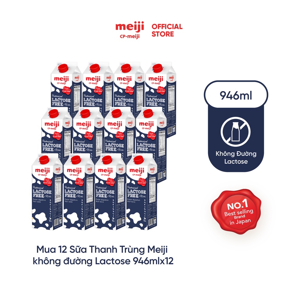 Sữa Tươi Thanh Trùng Meiji Nhật vị không đường Lactose 946ml - Thùng 12 ...