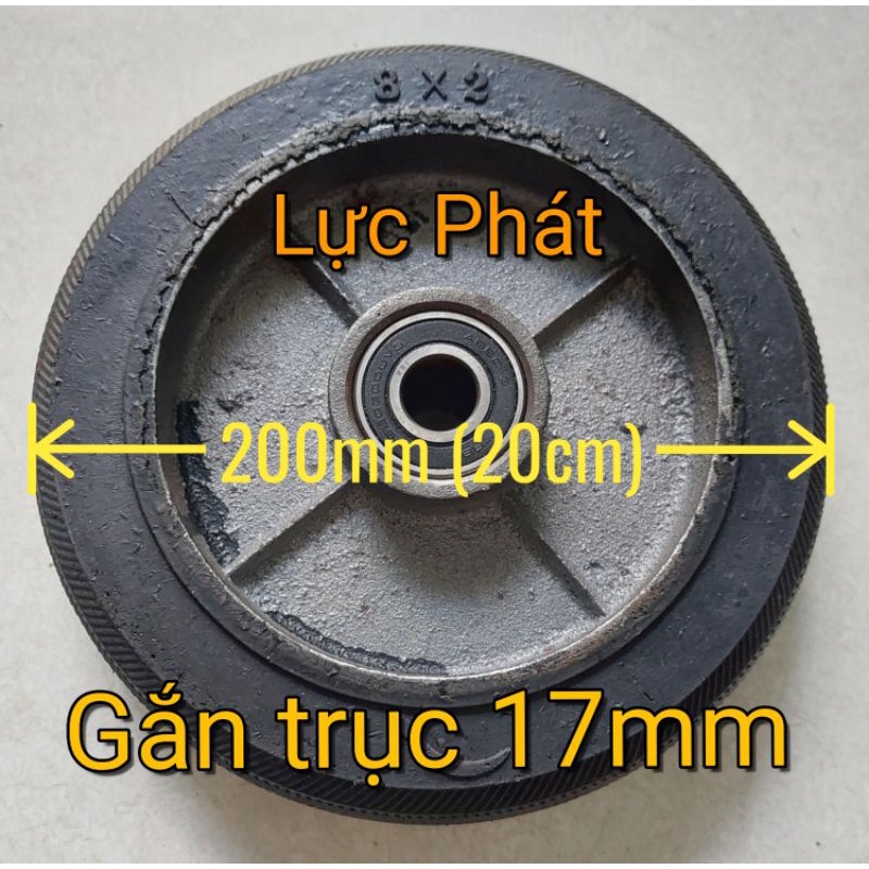 BÁNH XE CAO SU ĐẶC 200mm (20cm) MÂM GANG, KÈM 2 VÒNG BI LỖ 17mm(17li ...