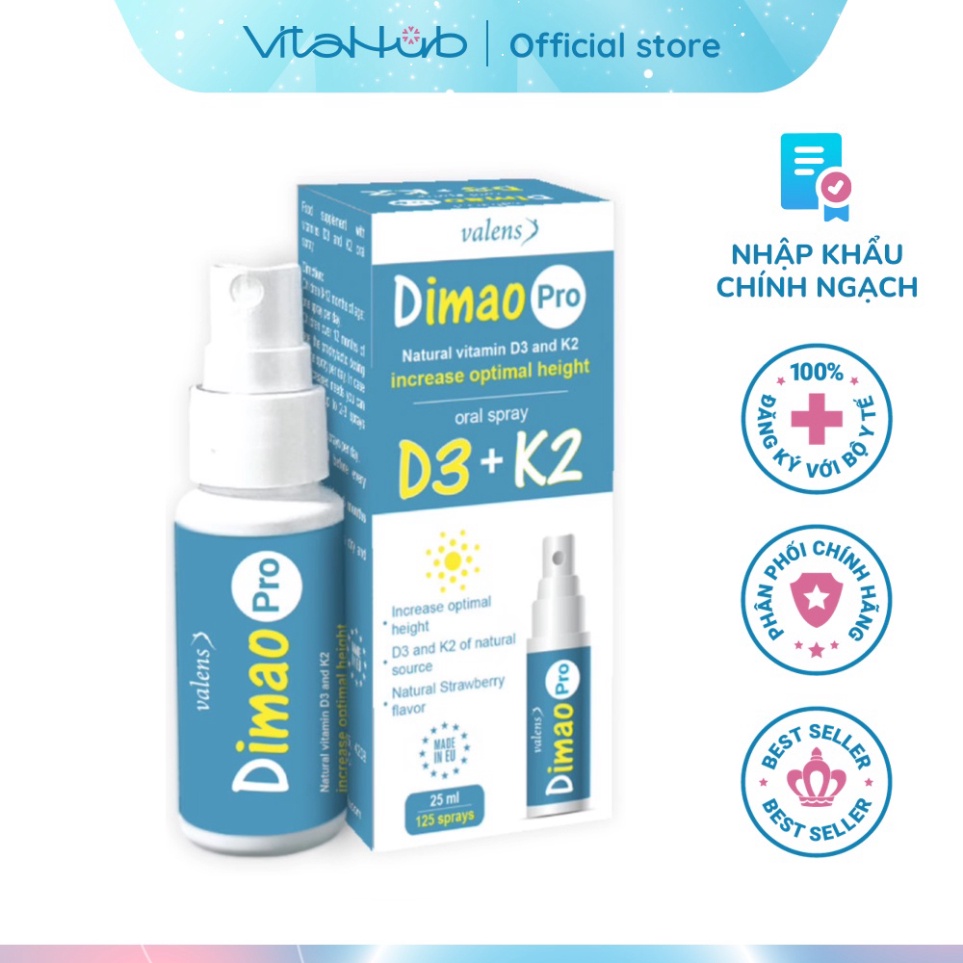 D3 K2 dạng xịt tương trợ tăng độ cao Valens Dimao Pro Spray D3K2 25ml ...