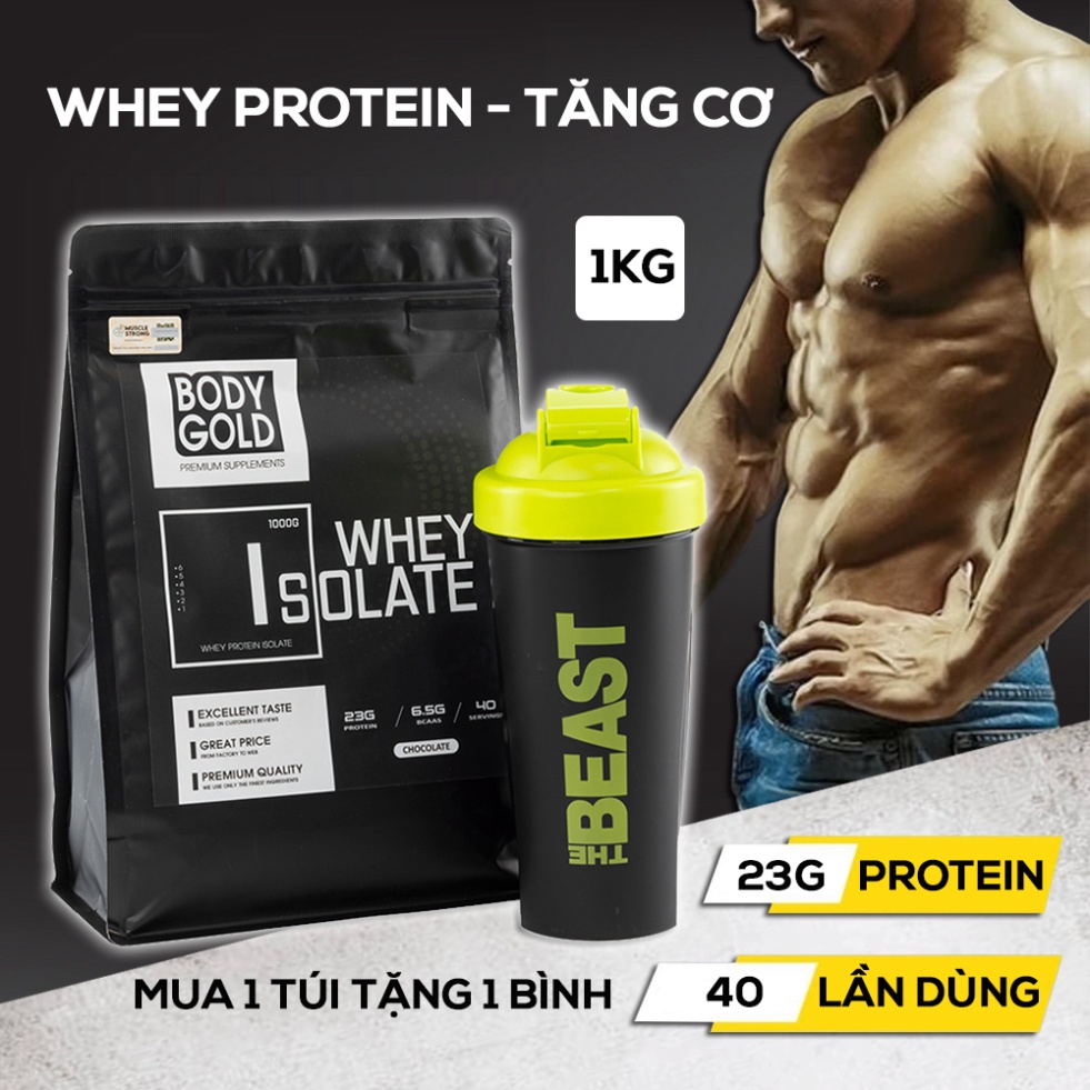 Sữa Tăng cơ giảm mỡ Body Gold Whey Isolate Túi 1Kg + Bình Shaker ...