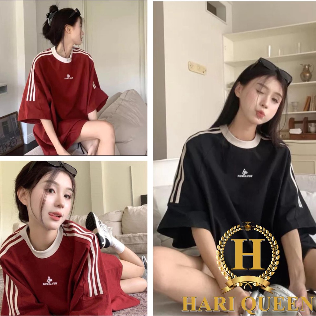 Áo thun tay lỡ 3 rót tay thêu AP Đen - Đỏ form rộng đẹp HARIQUEEN - Áo phông nam nữ Unisex chất ...