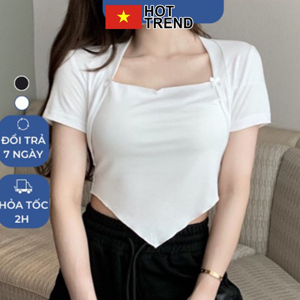 Áo Croptop Cổ Vuông Vạt Nhọn Ngắn Tay HOTTREND | Shopee Việt Nam