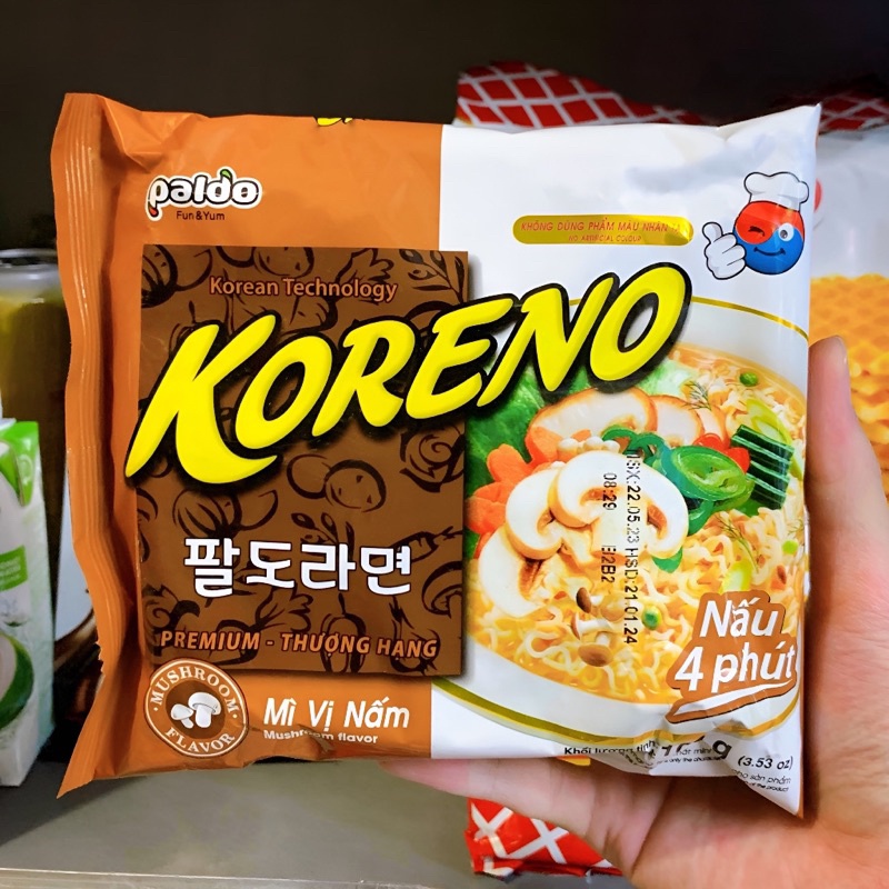 MÌ KORENO VỊ GÀ/ KIM CHI/ BÒ CAY/ TÔM/ NẤM GÓI 100g | Shopee Việt Nam