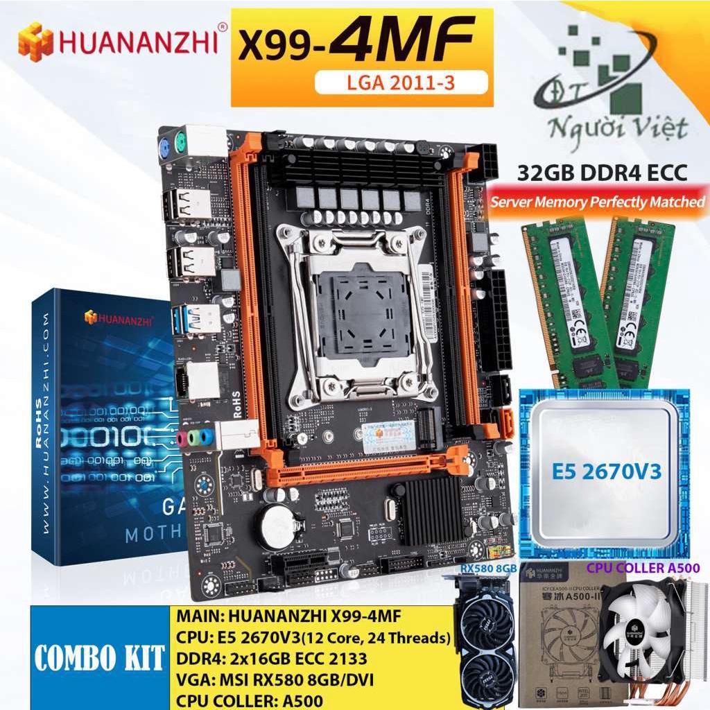 Combo Main Huananzhi X99 -4MF DDR4 + 2670 V3 CPU (12 Core/24 Threads ...
