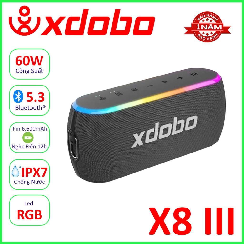 Loa Bluetooth 5.3 Siêu Trầm Xdobo X8 III 60W, Hỗ Trợ DSP, TWS Thẻ TF Kháng Nước IPX7, Đèn Led ...