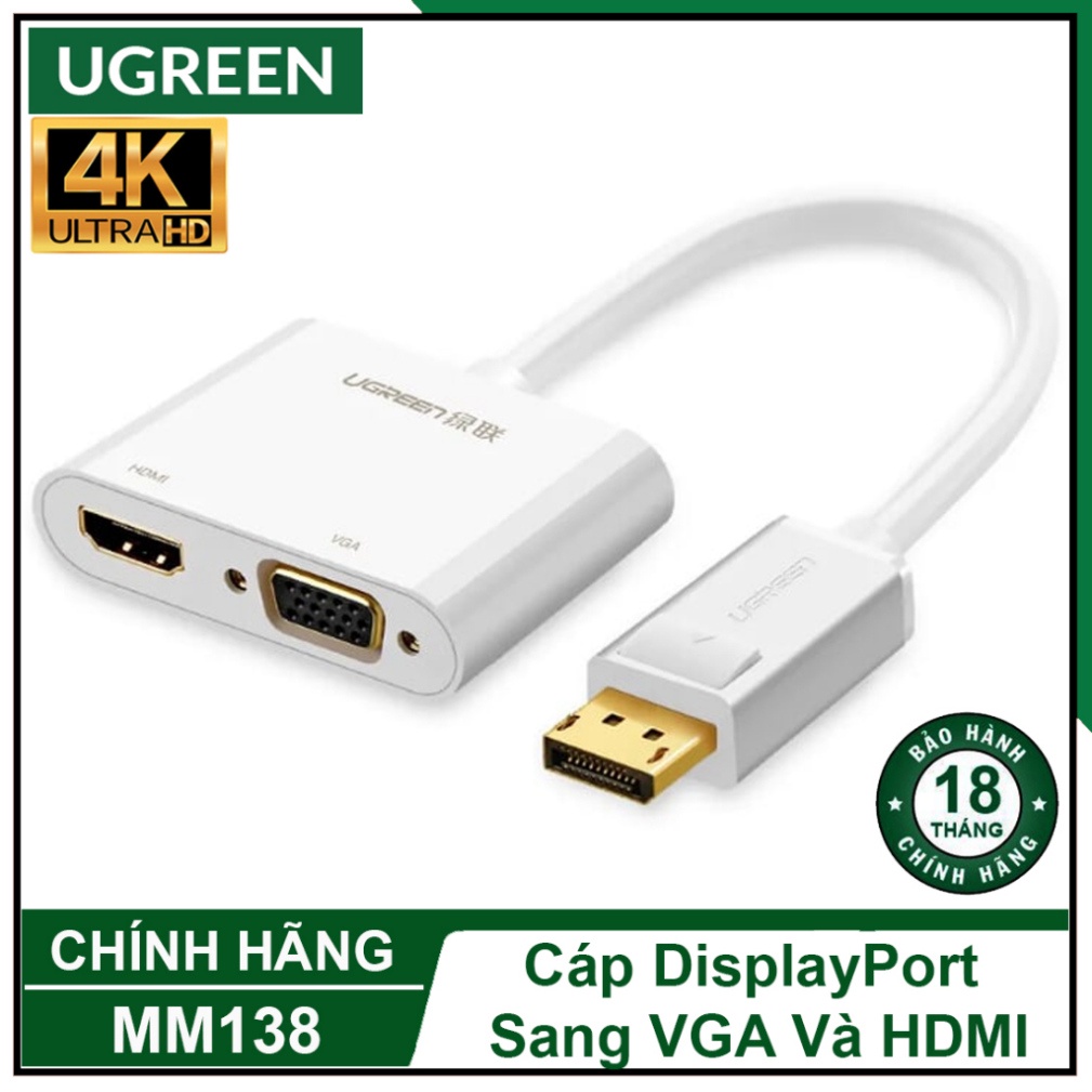 Cáp chuyển DisplayPort sang VGA và HDMI Ugreen MM138 tương trợ độ sắc ...