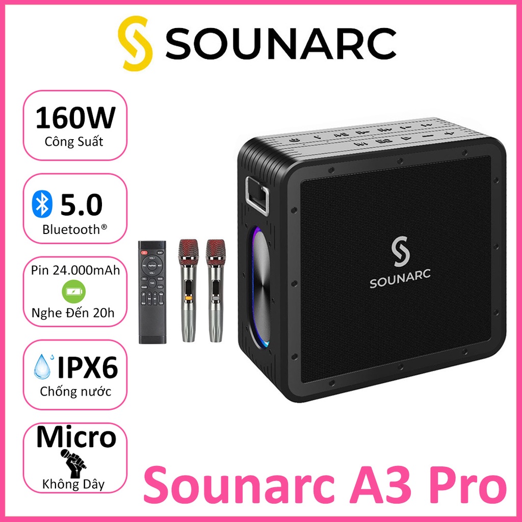 Loa Karaoke Bluetooth 5.0 SOUNARC A3 PRO, Công Suất 160W, Pin 24000mAh, 2 Micro Không Dây ...
