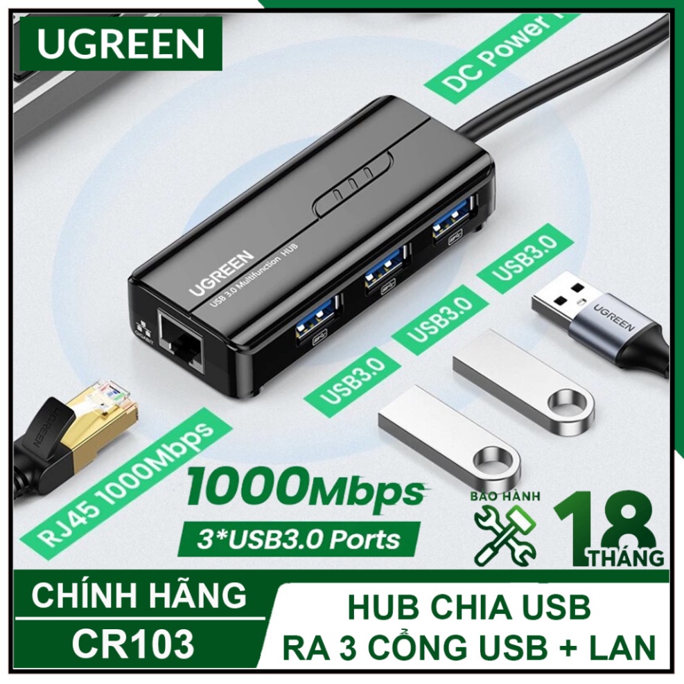 Bộ chia USB UGREEN CR103 sang 3 USB kèm cổng LAN - Hàng Chính hãng ...
