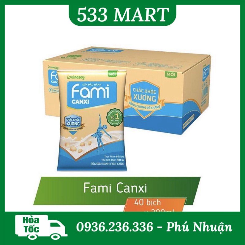 [HỎA TỐC HCM] THÙNG 40 BỊCH SỮA ĐẬU NÀNH FAMI NGUYÊN CHẤT, FAMI CANXI X 200ML | Shopee Việt Nam