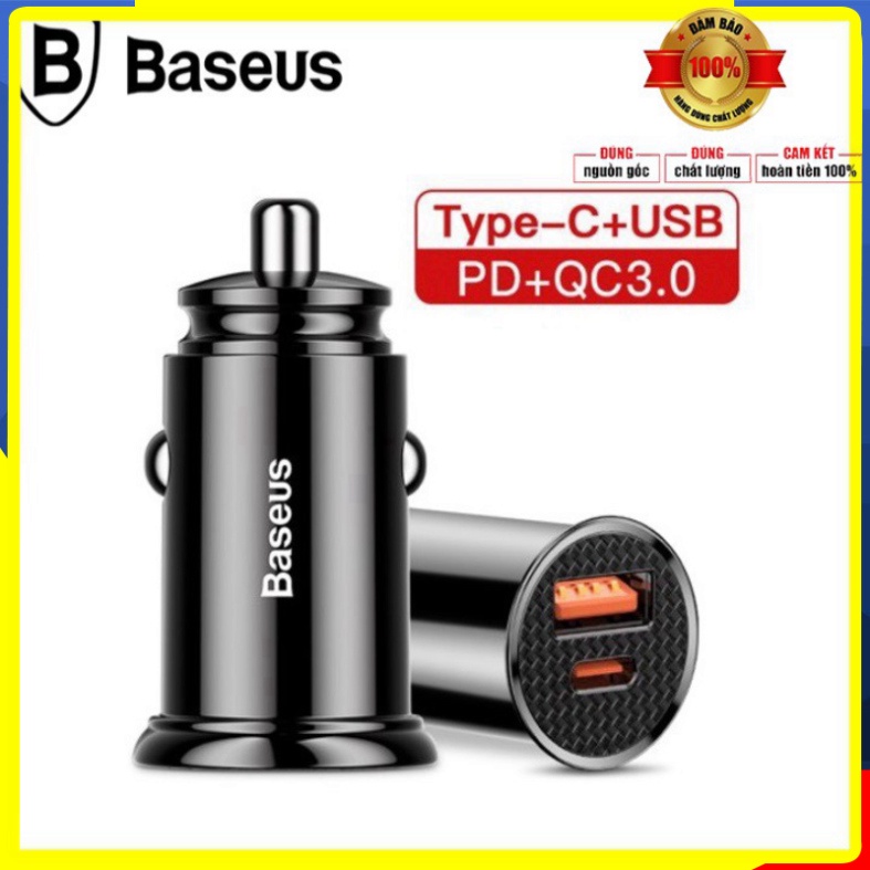 Tẩu sạc nhanh đa năng Baseus CCALL-AS01 tích hợp 2 cổng sạc Type-C và USB, 2.4A và Quick charge ...