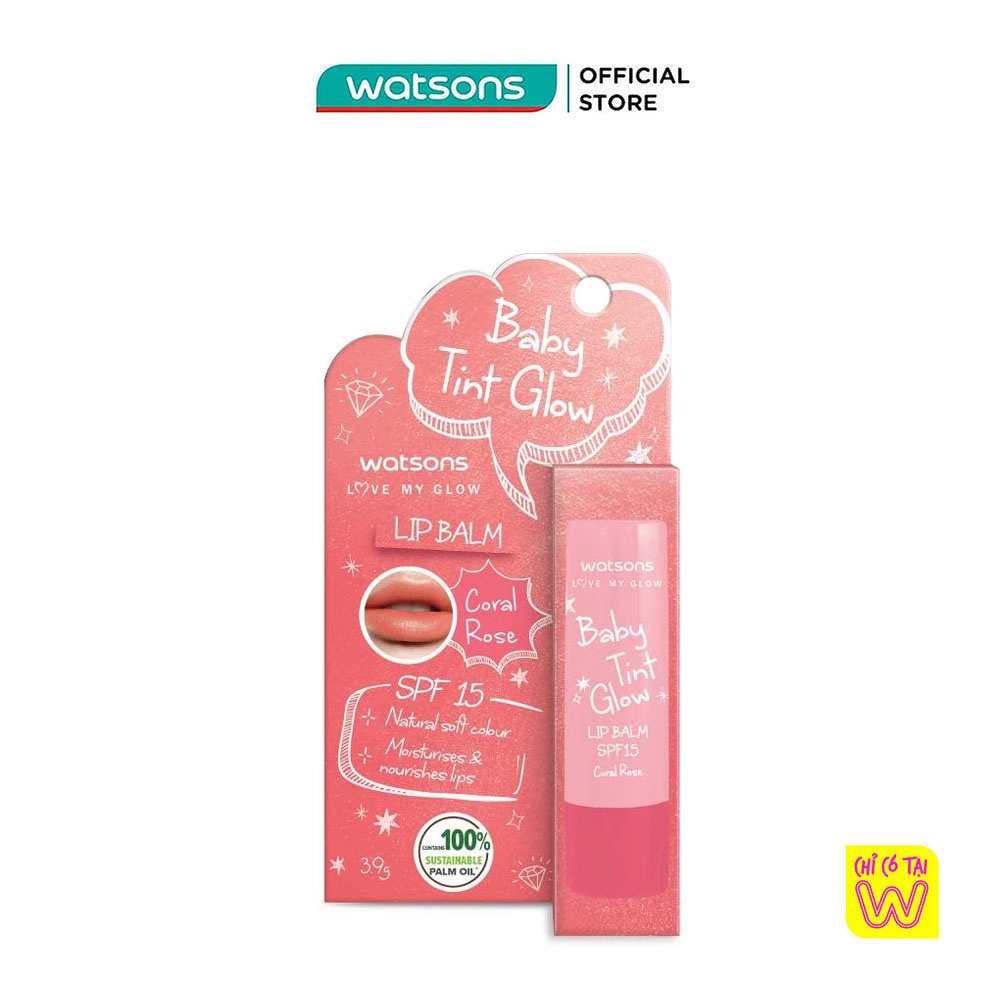 Son Dưỡng Có Màu Watsons Baby Tint Glow Coral Rose SPF15 3.9g | Shopee Việt Nam