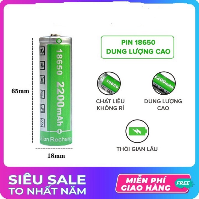 Pin Sạc Lithium-ion 18650 4.2V 2200mAh dùng cho loa, xe điện, đèn pin ...