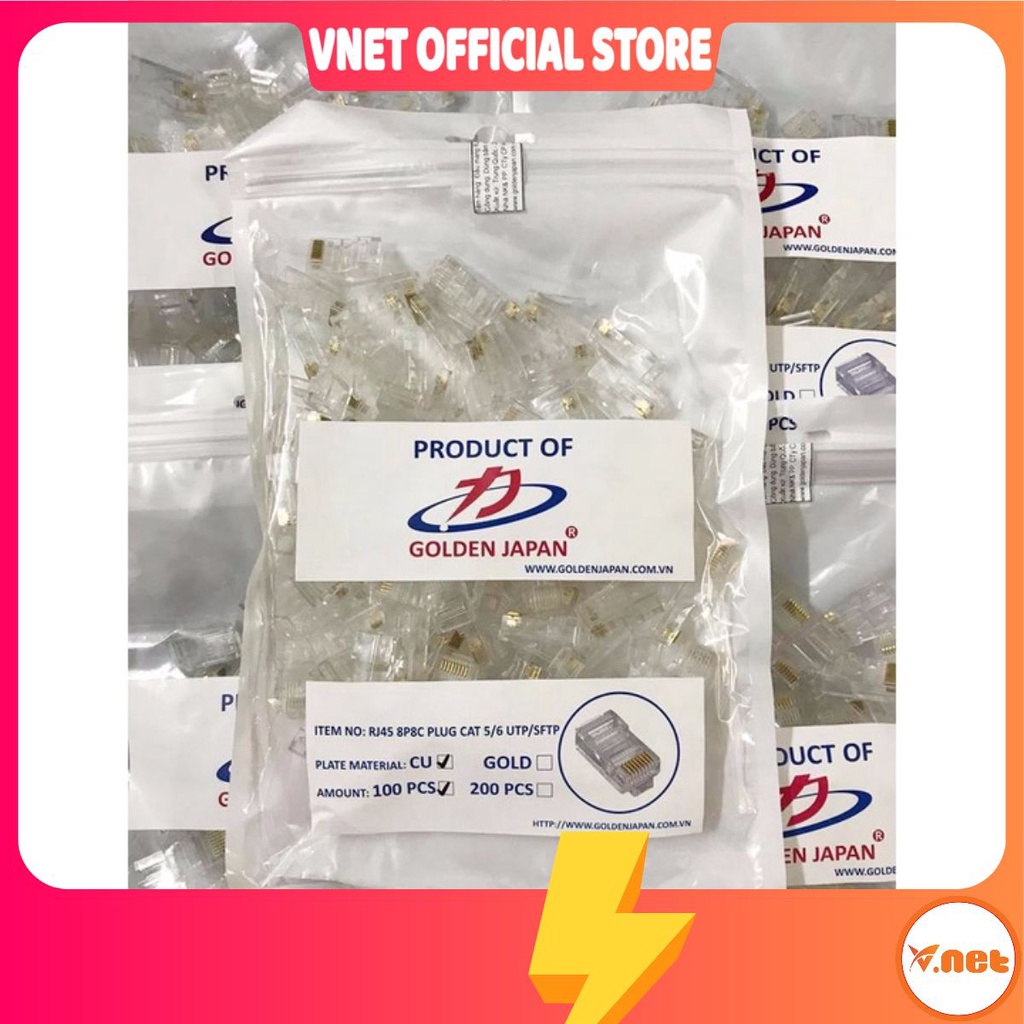 Hạt mạng Cat 5, Cat 6 Golden Japan, Arigato, VNET, Seniko, VegGieg, chân đồng dày dặn chất lượng ...