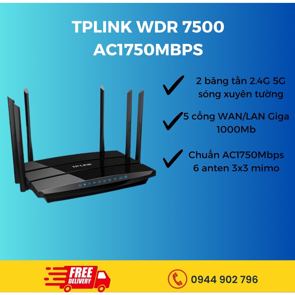 Modem wifi TPLINK 6 râu 7300 7500 chuẩn AC 1750 Mbps sóng xuyên tường ...