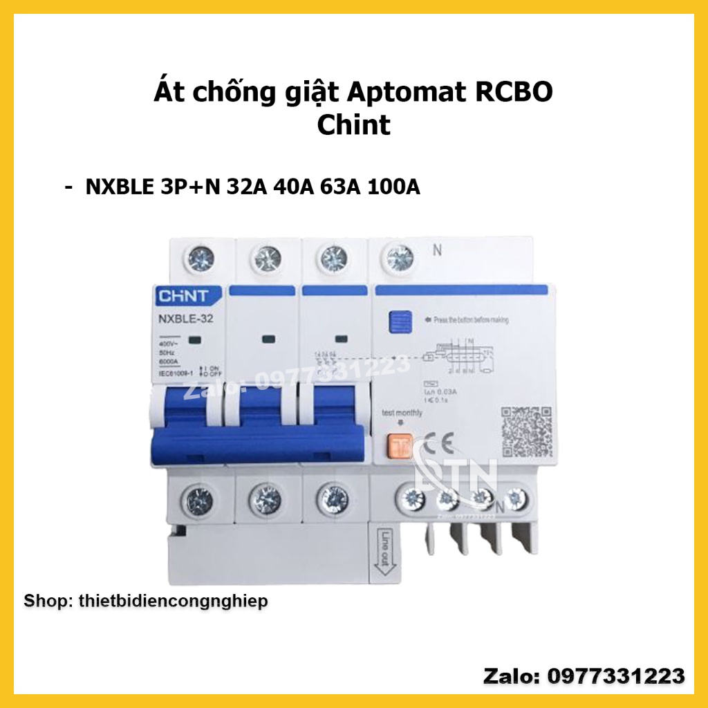 Chint RCBO Át chống giật Aptomat NXBLE 3P+N 32A 40A 63A 100A | Shopee Việt Nam