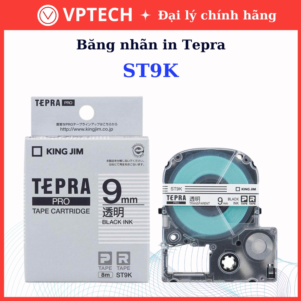 Băng nhãn in Tepra ST9K (chữ đen nền trong 9mm) - Hàng chính hãng Tepra ...
