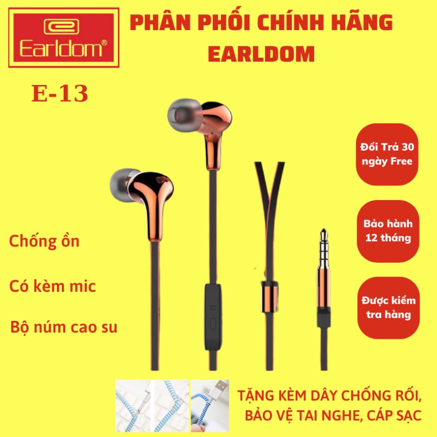 Tai Nghe Chống Ồn Dây Dẹt Chống Rơi Earldom E13-Tặng Kèm 4 Nệm Cao Su Thay Thế Phù Hợp với Kích ...