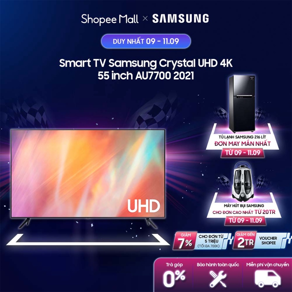 [ Smart TV Samsung Crystal UHD 4K 55 inch AU7700 2021 ] | Shopee Việt Nam